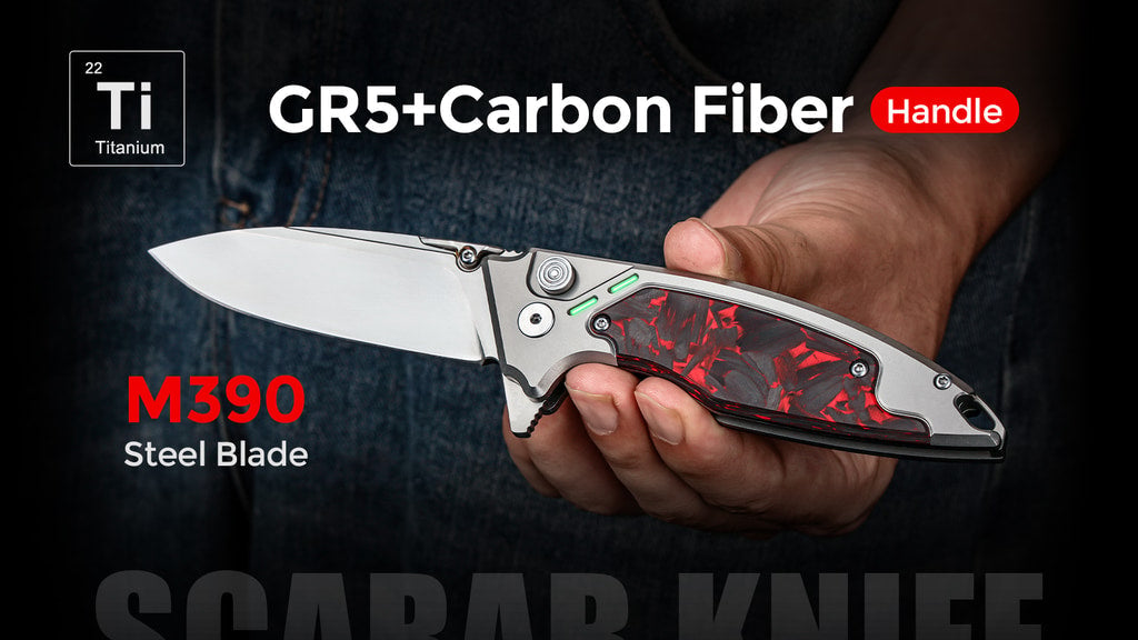 The Scarab 2.0: Ti & Carbon Handle With M390 Blade EDC Knife – BackerPlus